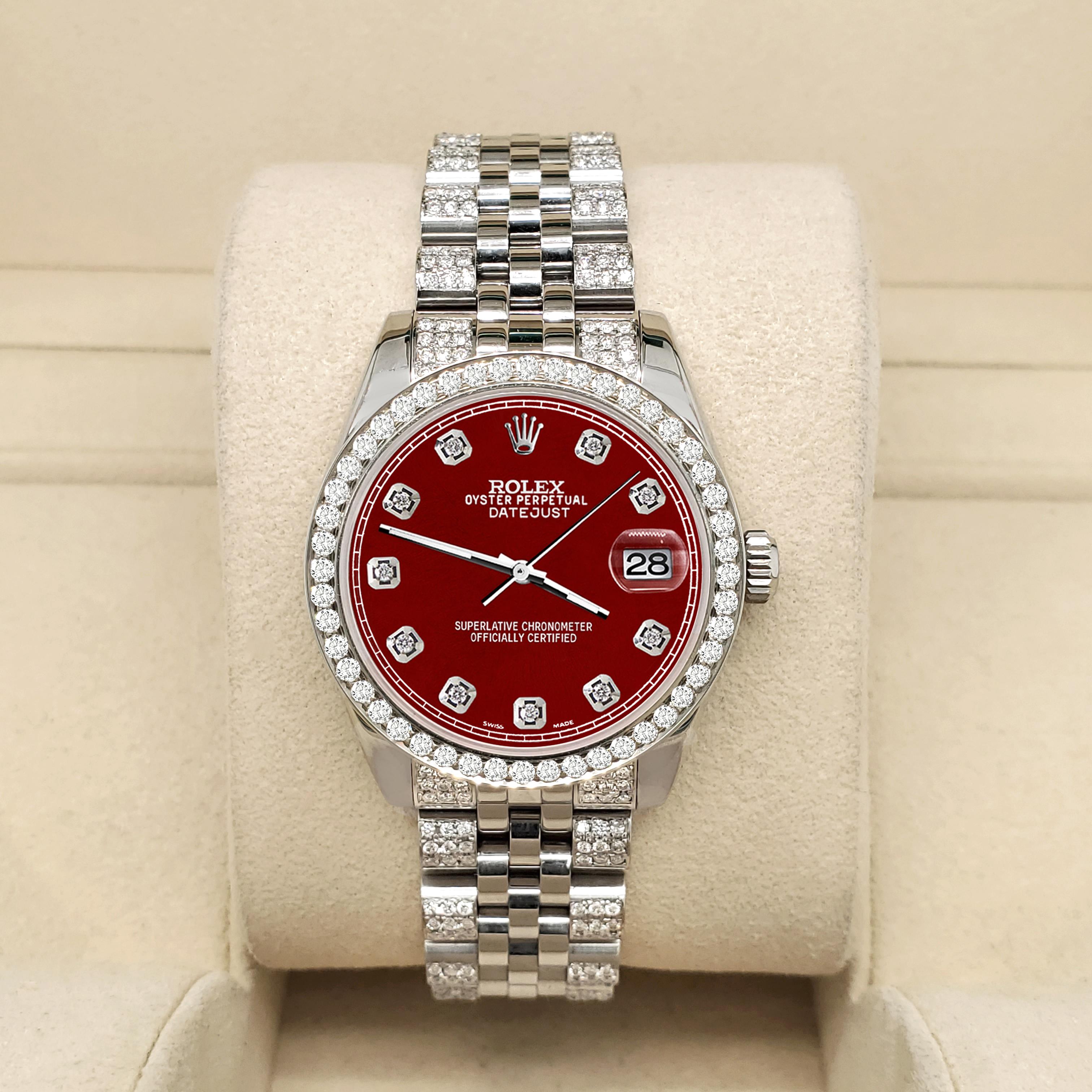 Rolex Datejust 3.30 Carat Diamond Bezel/Bracelet/Imperial Red Dial ...