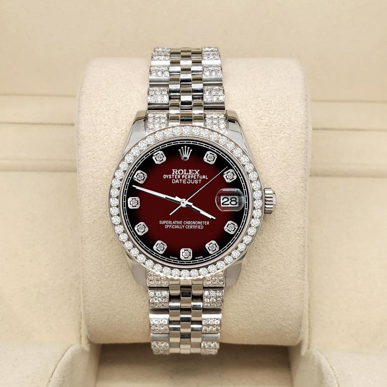 Rolex Datejust 3.30 Carat Diamond Bezel/Bracelet/Maroon Vignette Watch ...