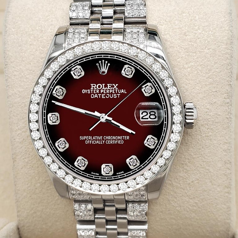 Rolex Datejust 3.30 Carat Diamond Bezel/Bracelet/Maroon Vignette Watch ...