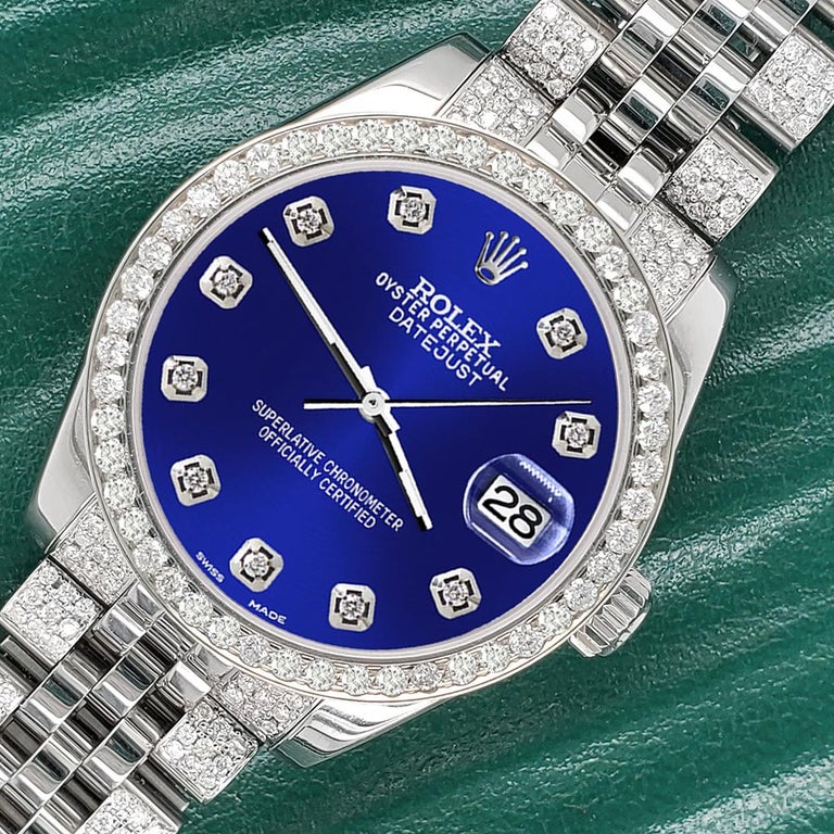 Rolex Datejust 3.30 Carat Diamond Bezel/Bracelet/Navy Blue Dial Watch ...
