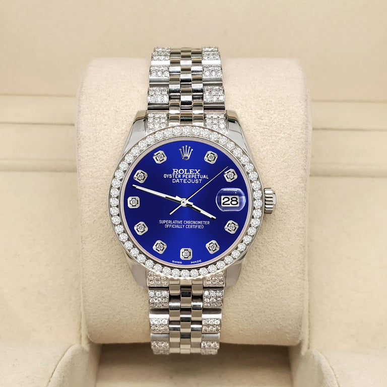 Rolex Datejust 3.30 Carat Diamond Bezel/Bracelet/Navy Blue Dial Watch ...