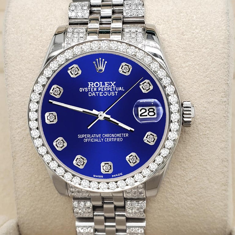 Rolex Datejust 3.30 Carat Diamond Bezel/Bracelet/Navy Blue Dial Watch ...