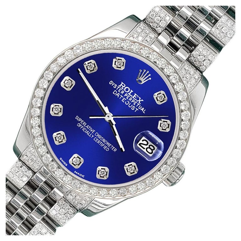 Rolex Datejust 3.30 Carat Diamond Bezel/Bracelet/Navy Blue Dial Watch ...