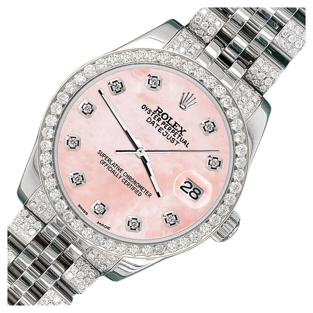 Rolex Datejust 3.30 Carat Diamond Bezel/Bracelet/Royal Pink MOP Watch ...