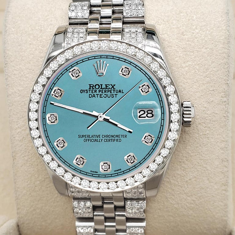 Rolex Datejust 3.30 Carat Diamond Bezel/Bracelet/Turquoise Dial Watch ...