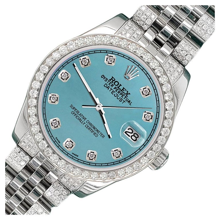 Rolex Datejust 3.30 Carat Diamond Bezel/Bracelet/Turquoise Dial Watch ...