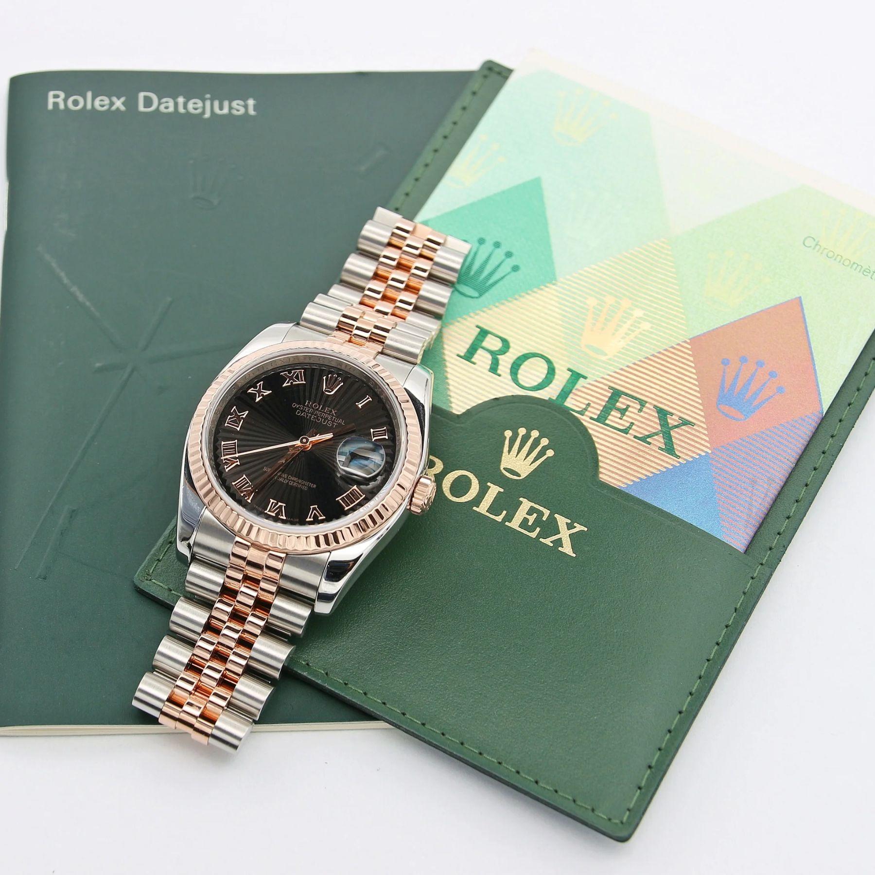 Rolex Datejust 36 116231 - Black Roman Dial, Steel/Rose Gold, Jubilee ...