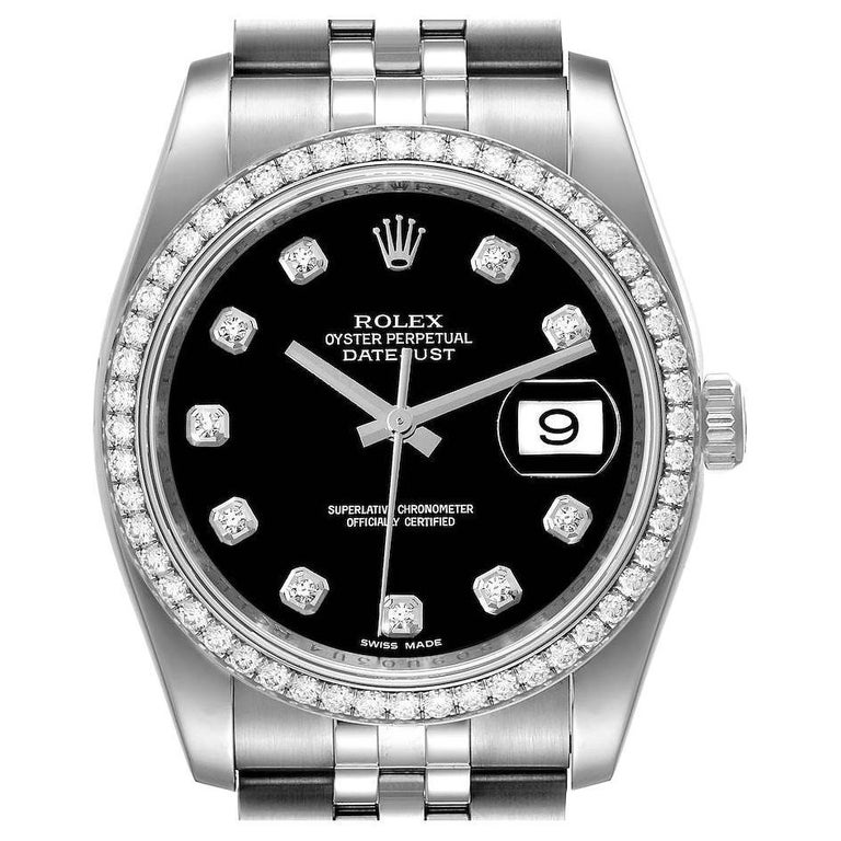 Rolex Montre Datejust 36 avec cadran noir et lunette en diamants, pour ...