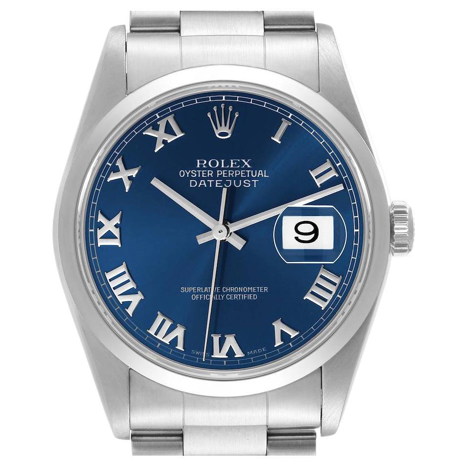 Rolex Stainless Steel Datejust Roman Rhodium Dial Wristwatch Ref 16200 ...