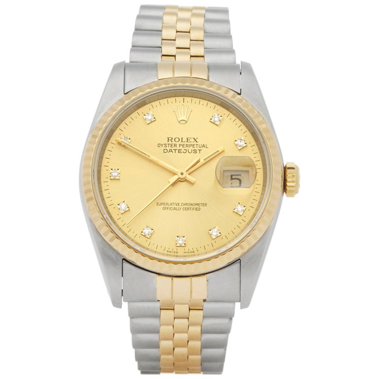 Rolex DateJust 36 Diamond Stainless Steel and Yellow Gold 16233G at 1stDibs