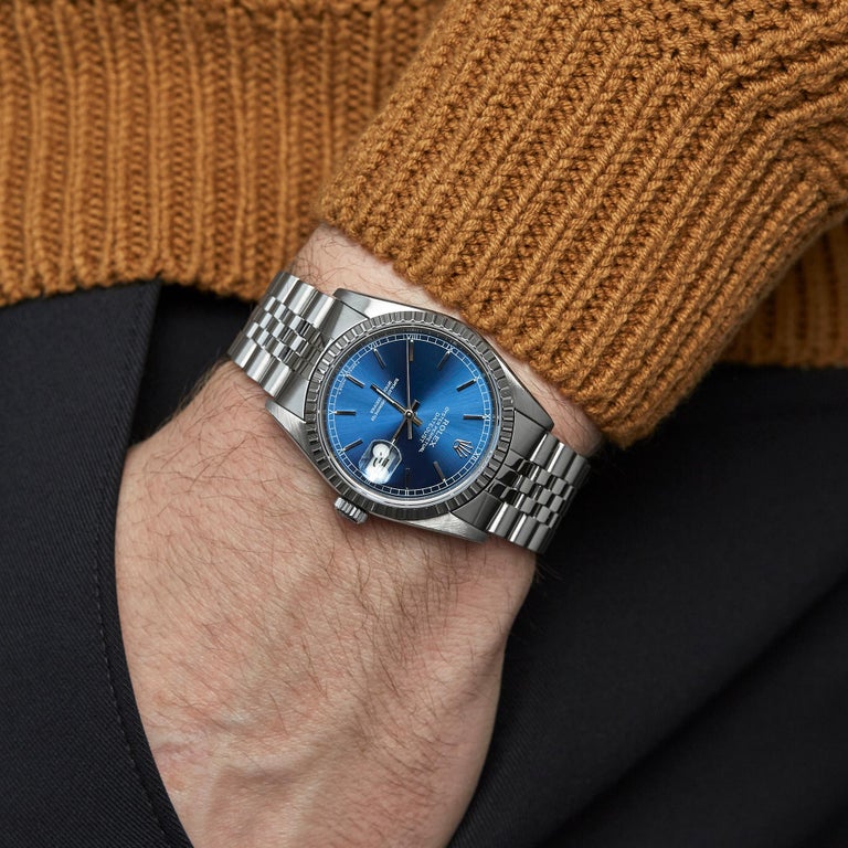 Rolex Datejust 36 Engine-Turned Bezel Stainless Steel 16220 at 1stDibs ...