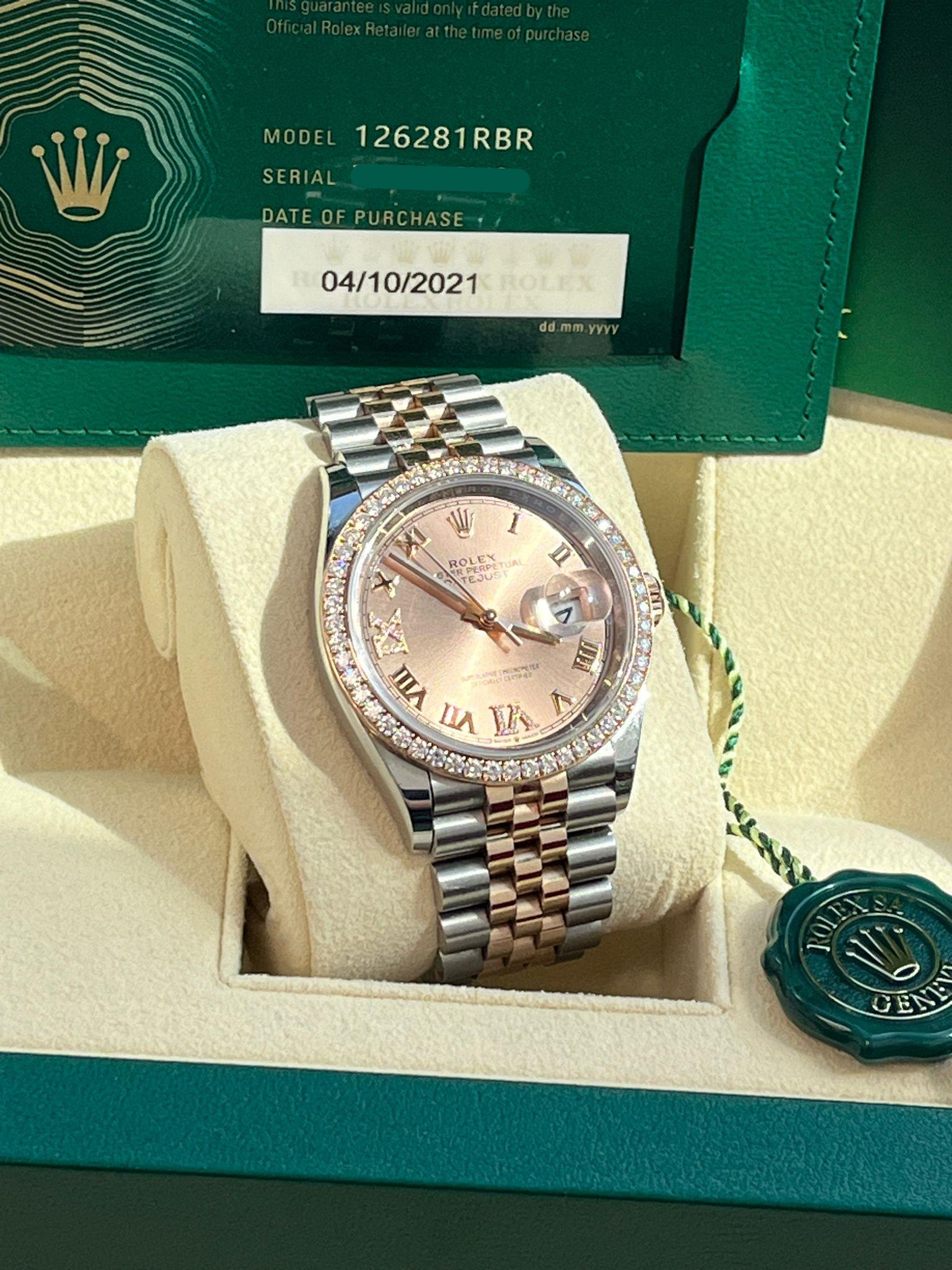Rolex Datejust 36 Gold Steel Rose Roman Diamond VI Dial and Bezel Watch ...