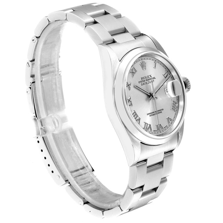 Rolex Datejust 36 Rhodium Roman Dial Domed Bezel Steel Men's Watch ...