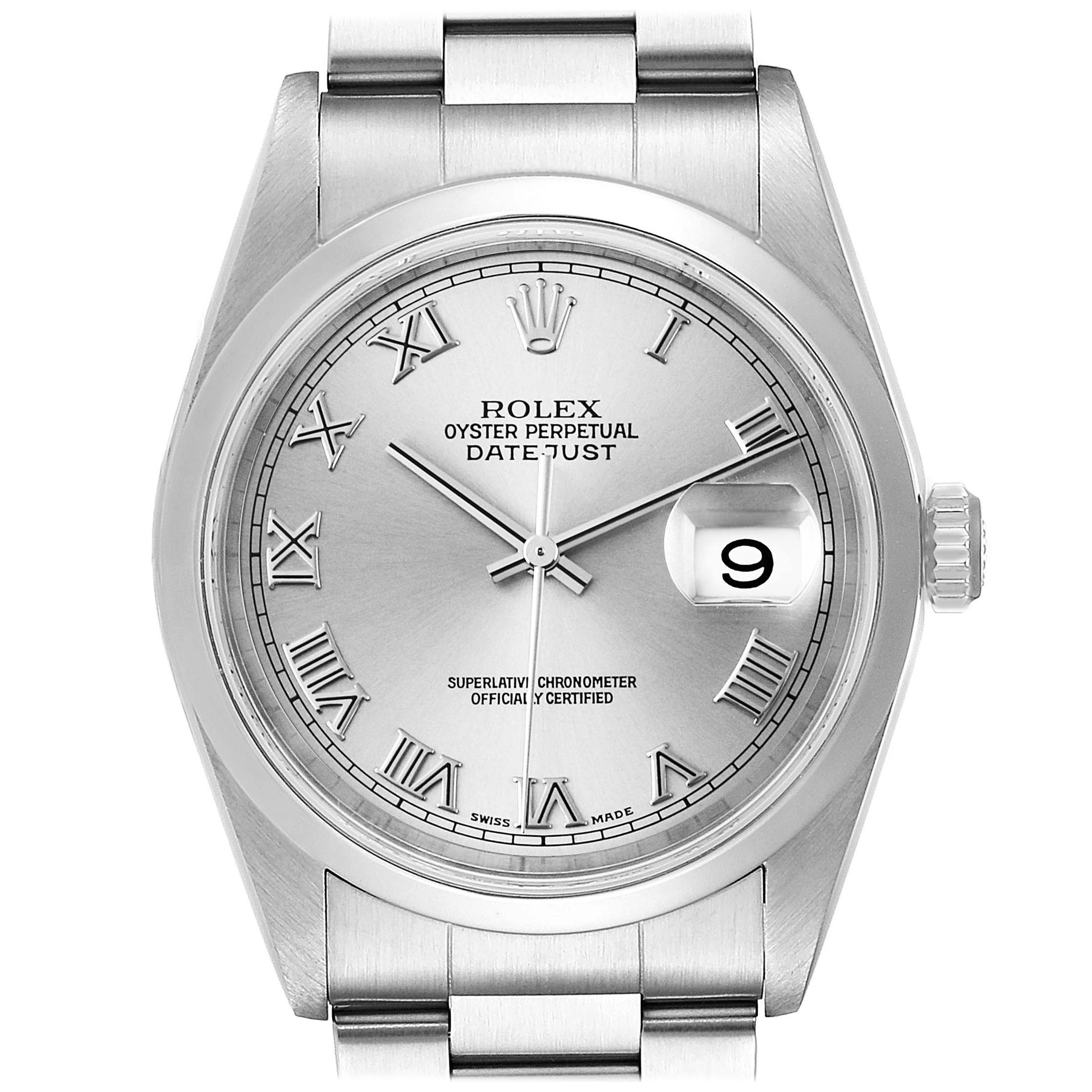 Rolex Datejust 36 Rhodium Roman Dial Domed Bezel Steel Men's Watch ...