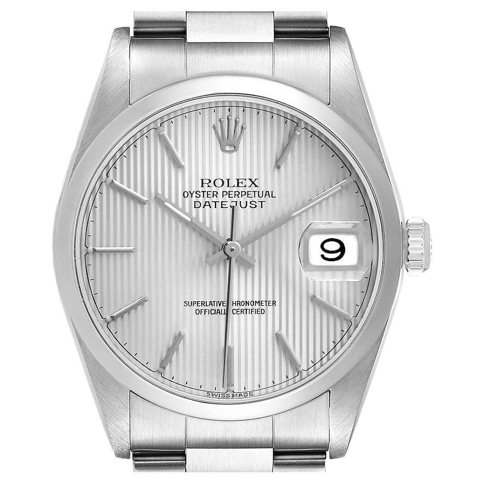 Rolex Datejust 36 Silver Baton Dial Steel Men's Watch 16200 For Sale at ...