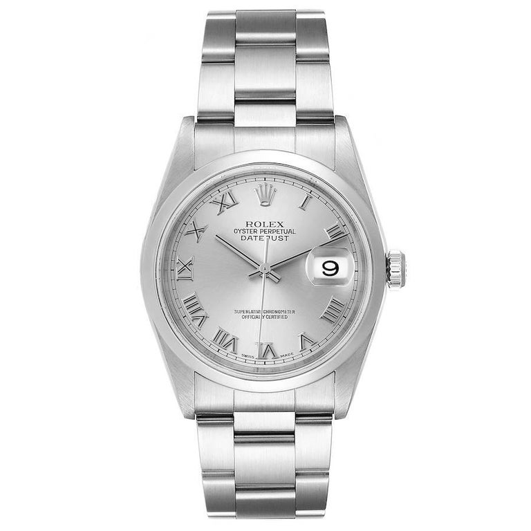Rolex Datejust 36 Silver Roman Dial Steel Mens Watch 16200 For Sale at ...