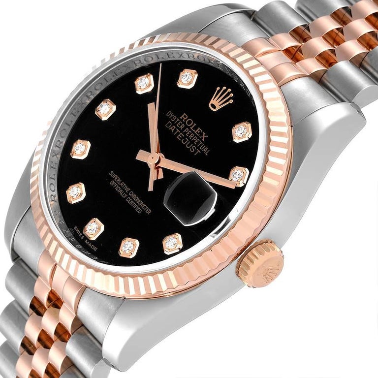 Rolex Datejust 36 Steel EveRose Gold Diamond Unisex Watch 116231 at 1stDibs