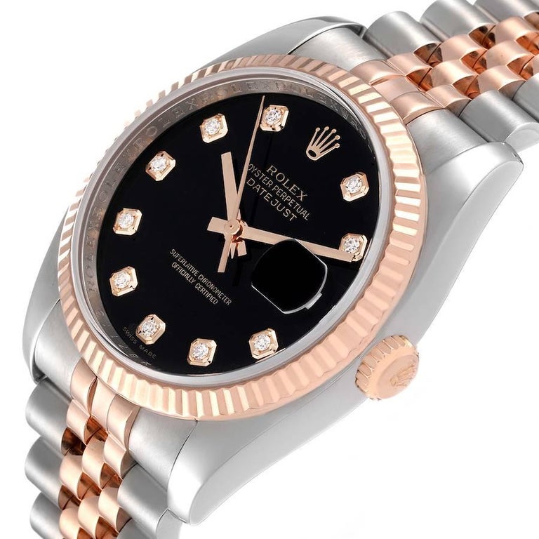 Rolex Datejust 36 Steel EveRose Gold Diamond Unisex Watch 116231 For ...
