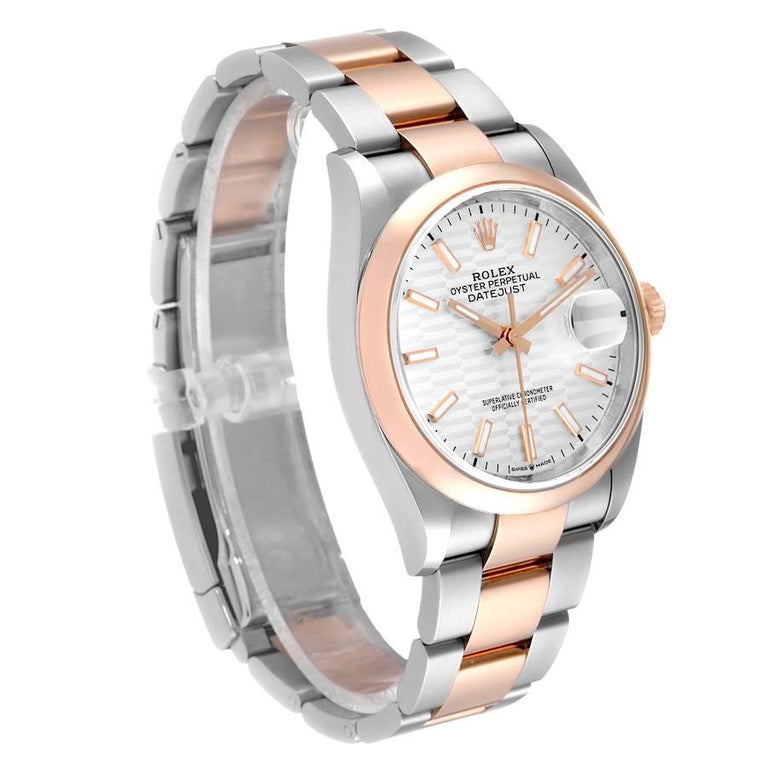 Rolex Datejust 36 Steel Everose Gold Silver Fluted Dial Watch 126201 ...