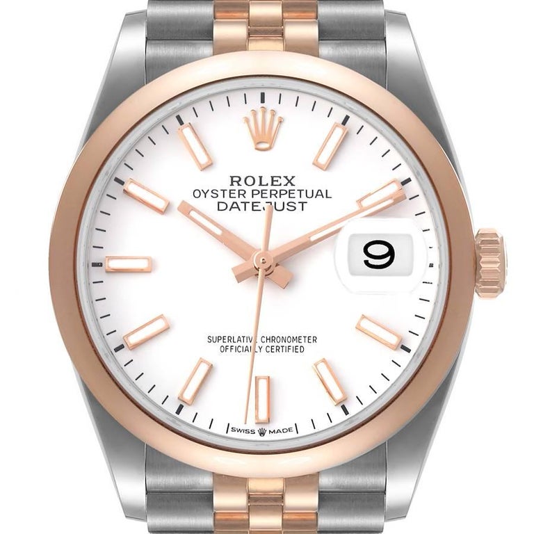 Rolex Datejust 36 Steel EveRose Gold Silver White Dial Watch 126201 ...