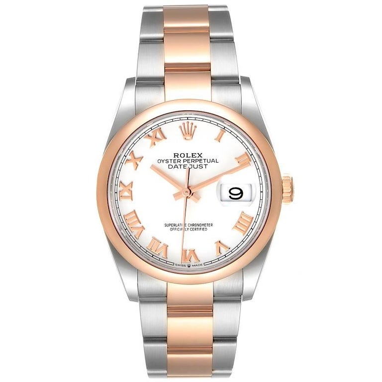 Rolex Datejust 36 Steel EveRose Gold White Roman Dial Watch 126201 ...
