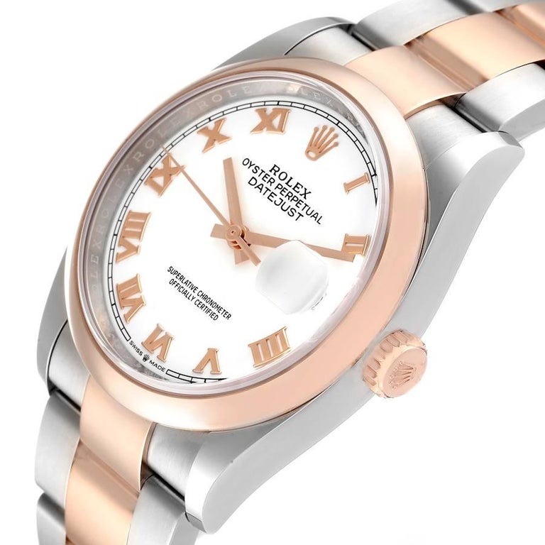 Rolex Datejust 36 Steel EveRose Gold White Roman Dial Watch 126201 ...