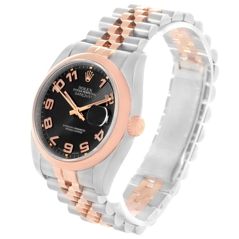Rolex Datejust 36 Steel Rose Gold Black Concentric Dial Watch 116201 ...