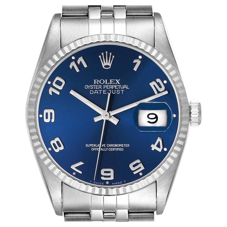 Rolex Datejust 36 Steel White Gold Blue Arabic Dial Mens Watch 16234 ...