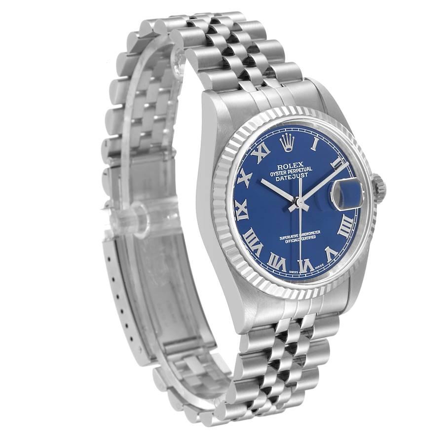 Rolex Datejust Steel White Gold Fluted Bezel Blue Roman Dial Mens Watch ...