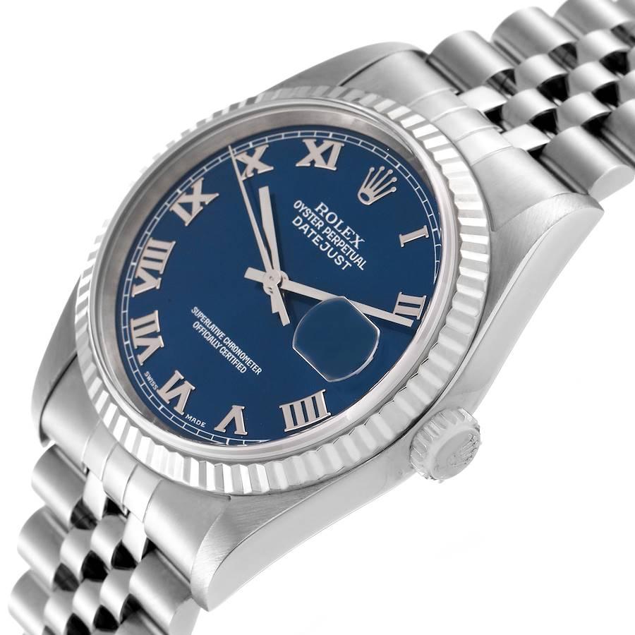 Rolex Datejust 36 Steel White Gold Fluted Bezel Blue Roman Dial Mens ...
