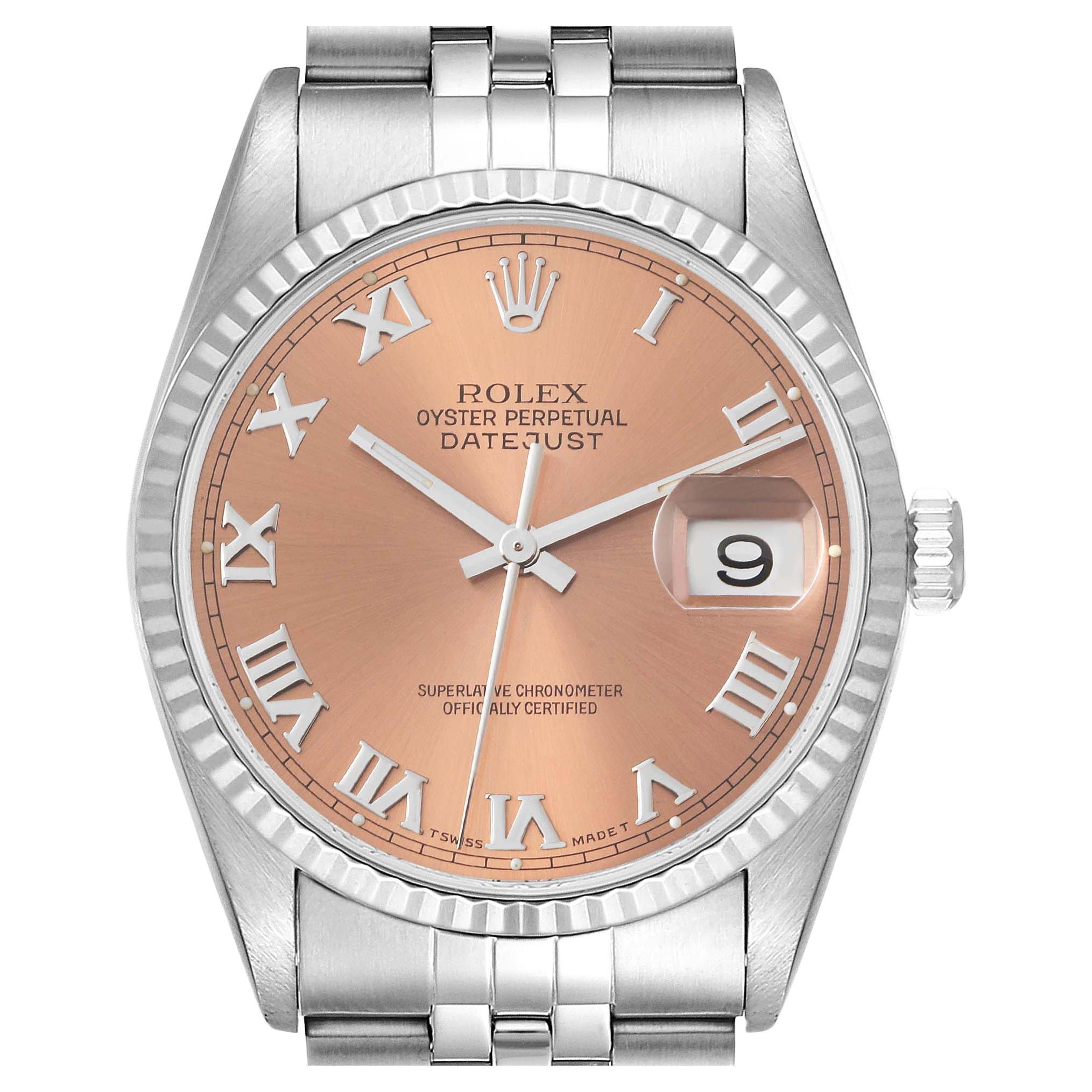 Rolex Datejust 36 Steel White Gold Salmon Roman Dial Mens Watch 16234 ...