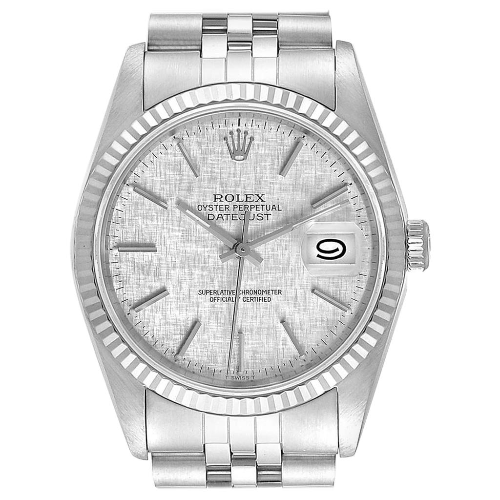 Rolex Datejust 36 Steel White Gold Silver Linen Dial Men's Watch 16234 ...