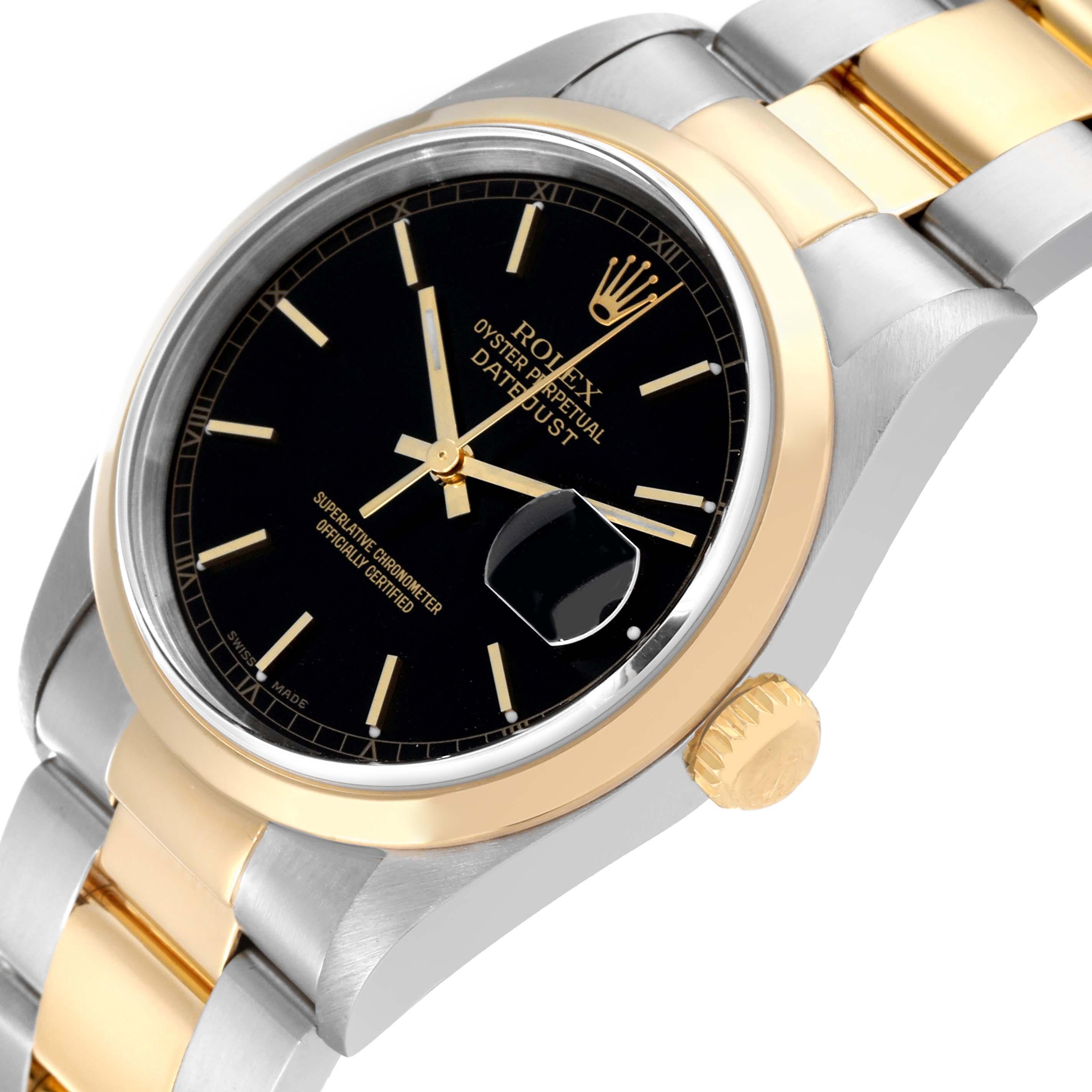 Rolex Datejust 36 Steel Yellow Gold Black Dial Mens Watch 16203 For ...