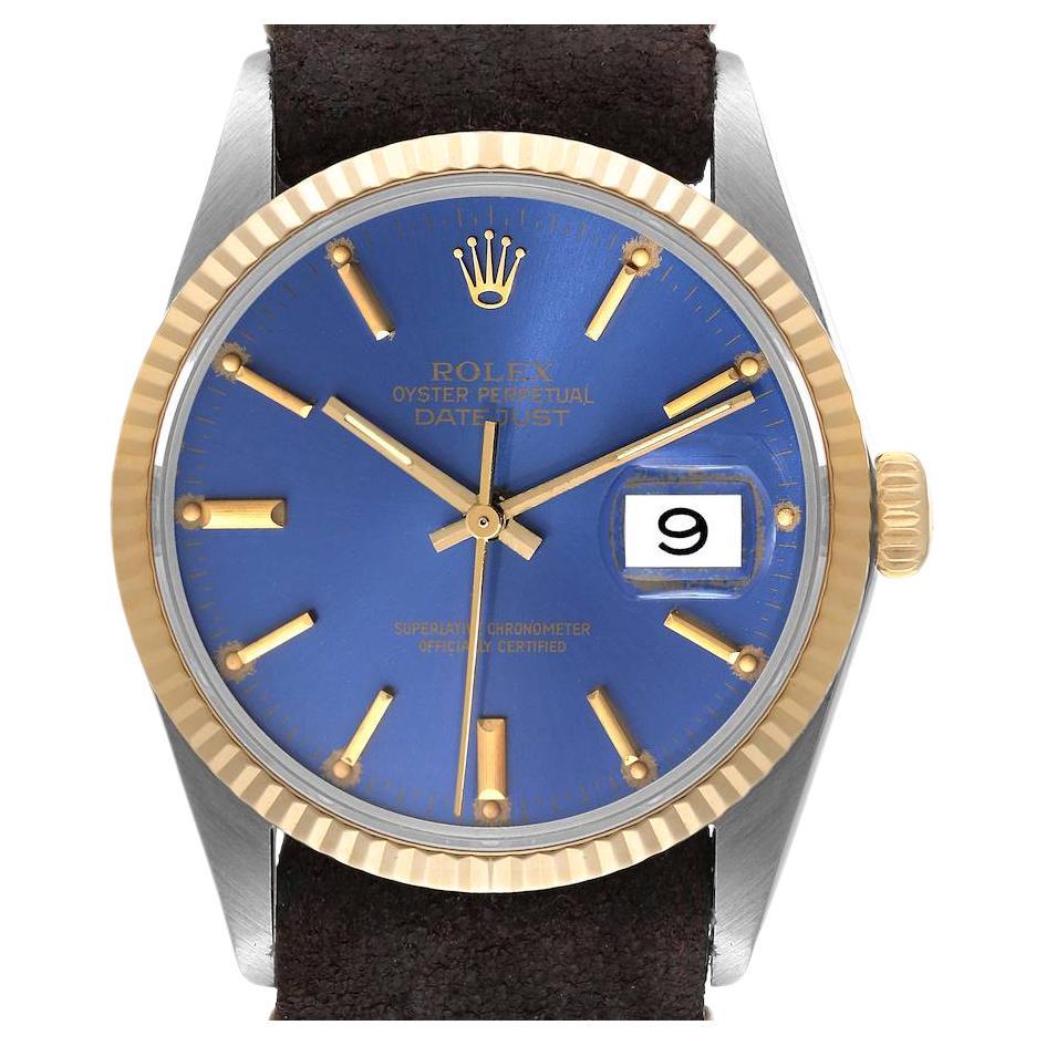 Rolex Datejust Steel Yellow Gold Blue Dial Vintage Men's Watch 16013 ...
