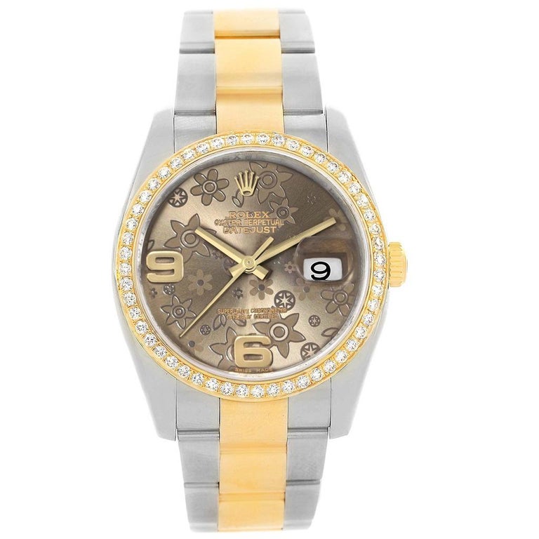 Rolex Datejust 36 Steel Yellow Gold Bronze Flower Dial Watch 116233 at ...