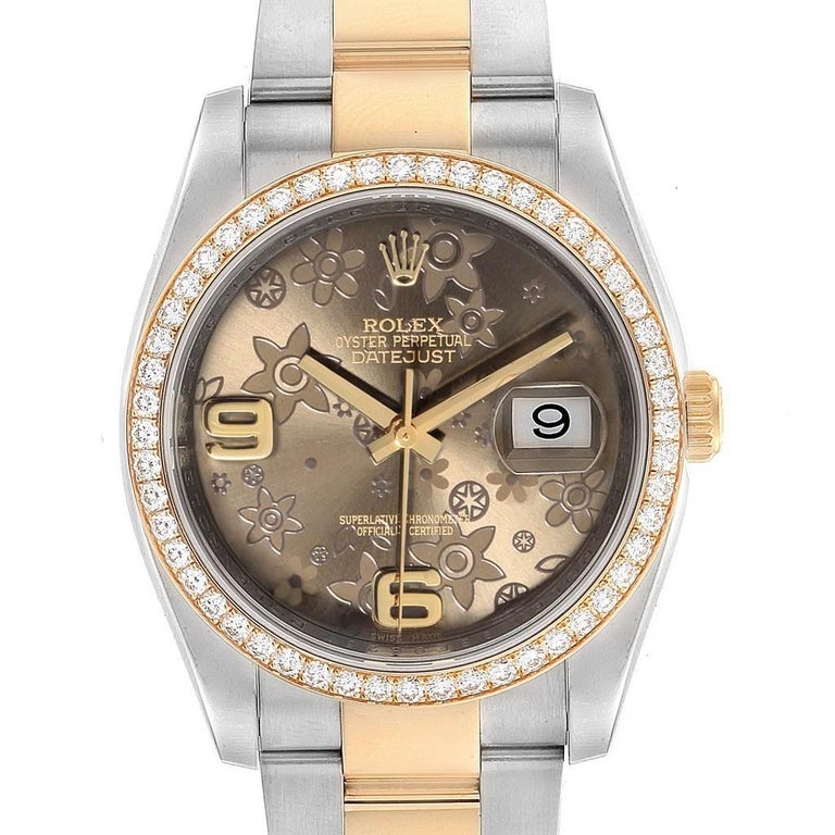 Rolex Datejust 36 Steel Yellow Gold Bronze Flower Dial Watch 116243 For ...