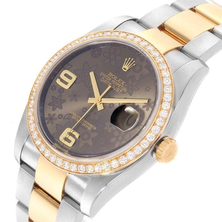 Rolex Datejust 36 Steel Yellow Gold Bronze Flower Dial Watch 116243 For ...