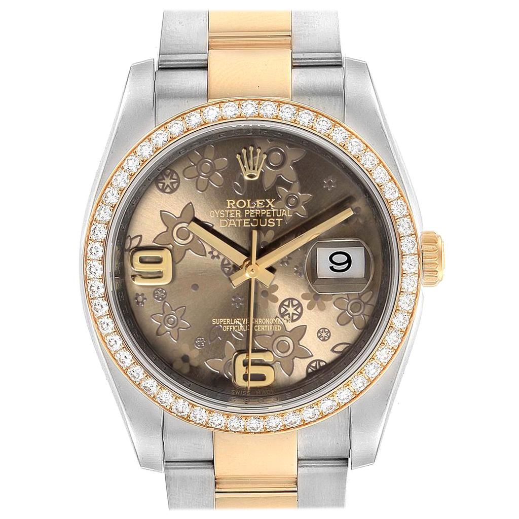 Rolex Datejust 36 Steel Yellow Gold Bronze Flower Dial Watch 116243 For ...