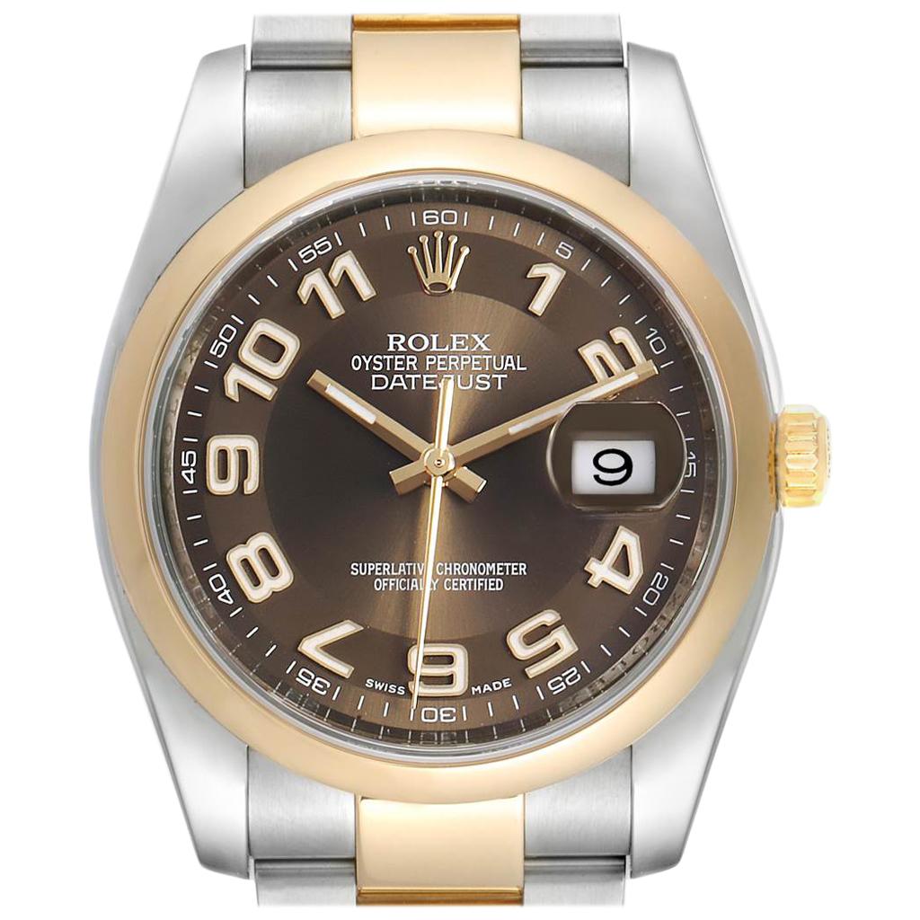Rolex Datejust 36 Steel Yellow Gold Brown Dial Men's Watch 116203 For ...