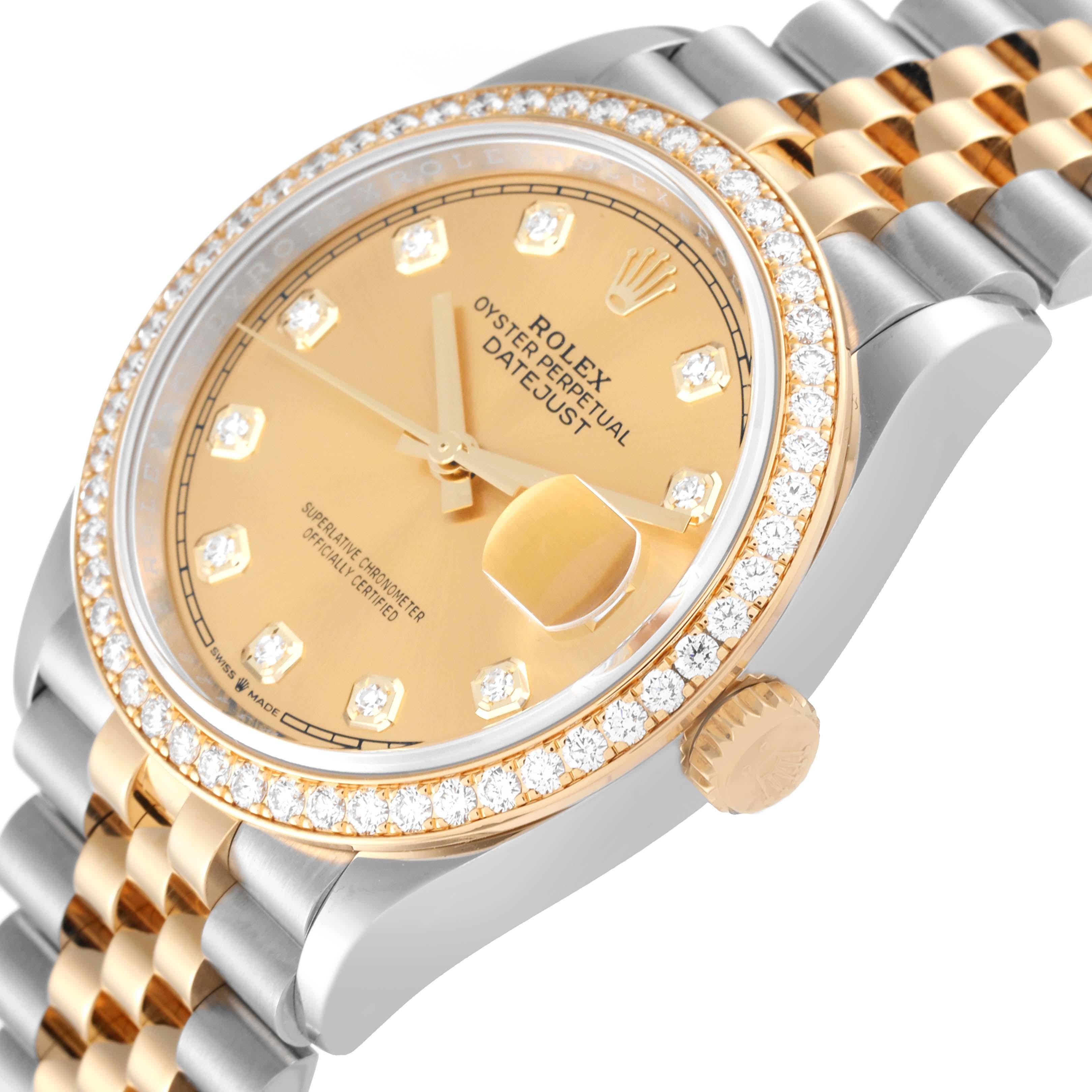 Rolex Datejust 36 Steel Yellow Gold Diamond Dial Mens Watch 126283 Box ...