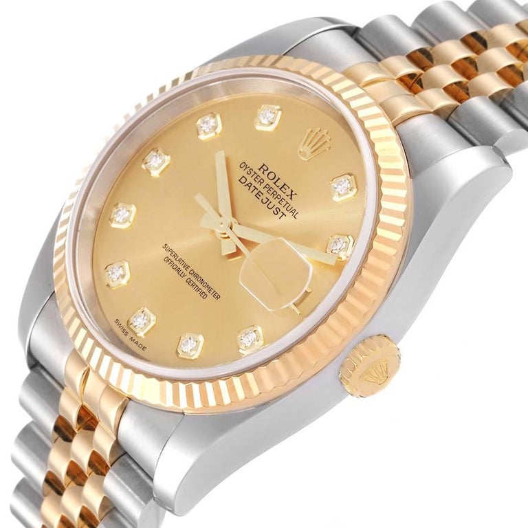 Rolex Datejust 36 Steel Yellow Gold Diamond Mens Watch 116233 Box ...