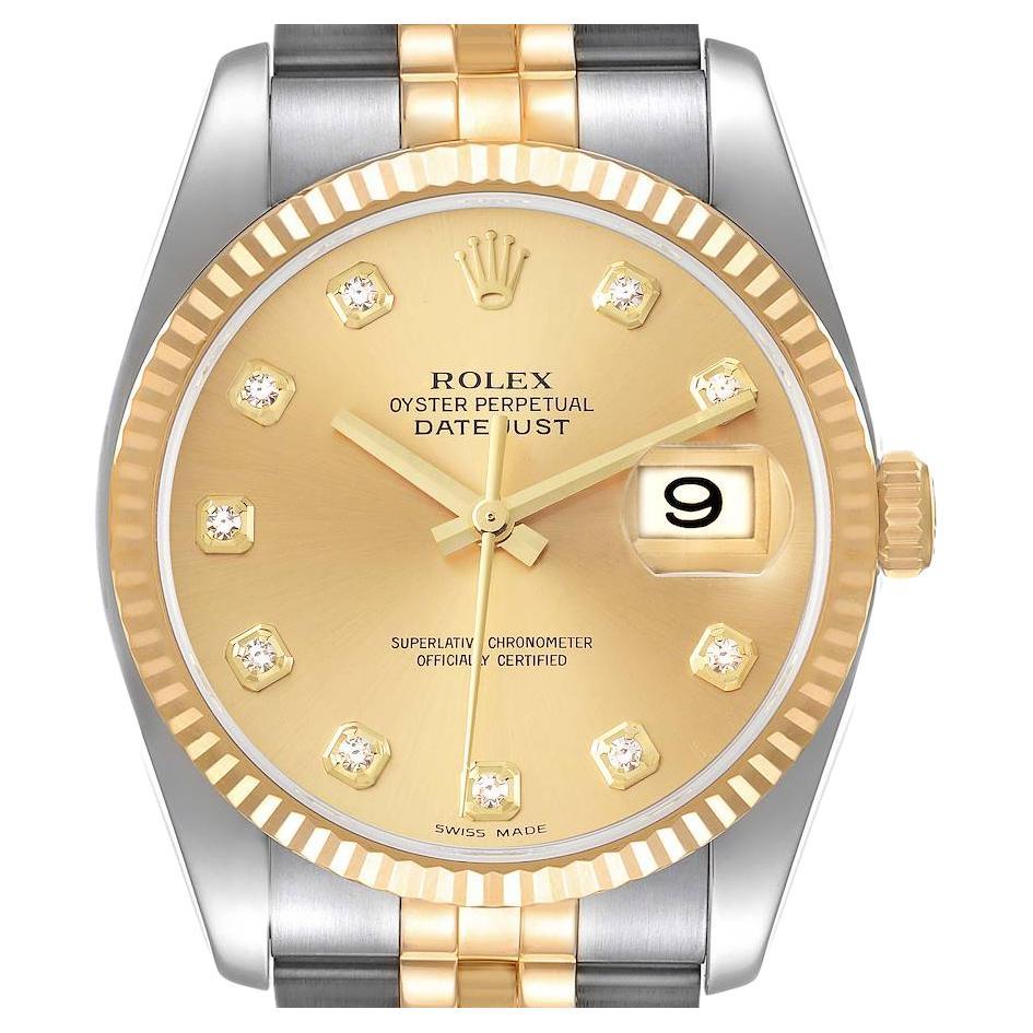 Rolex Datejust 36 Steel Yellow Gold Diamond Men's Watch 116233 Box For ...