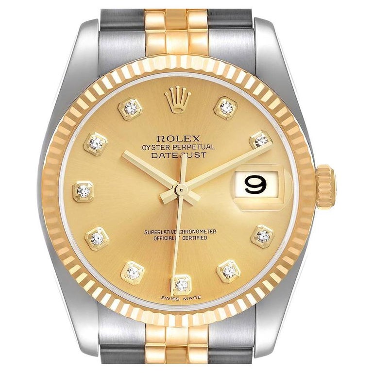 Rolex Datejust 36 Steel Yellow Gold Diamond Mens Watch 116233 Box ...