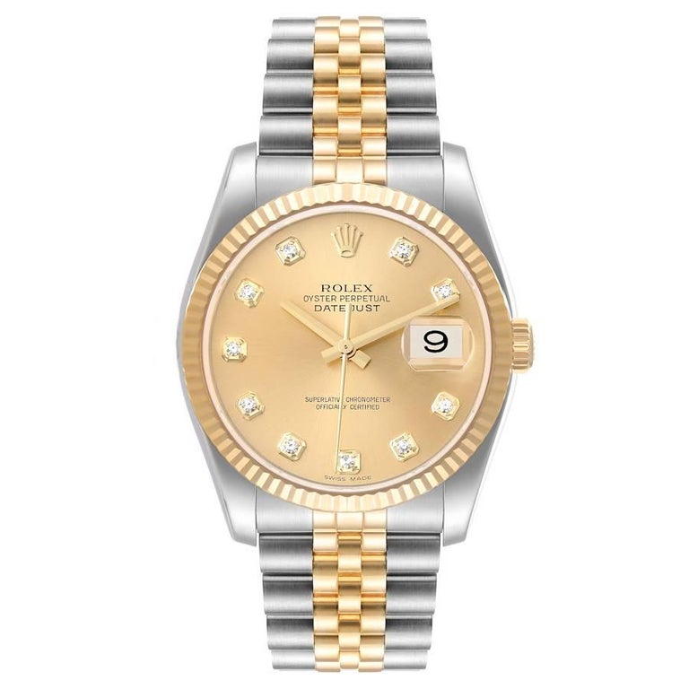 Rolex Datejust 36 Steel Yellow Gold Diamond Mens Watch 116233 at 1stDibs
