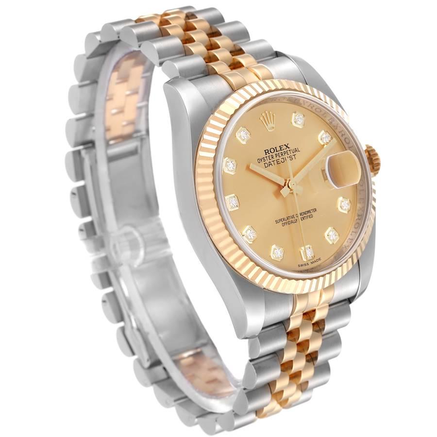 Rolex Datejust 36 Steel Yellow Gold Diamond Mens Watch 116233 For Sale ...