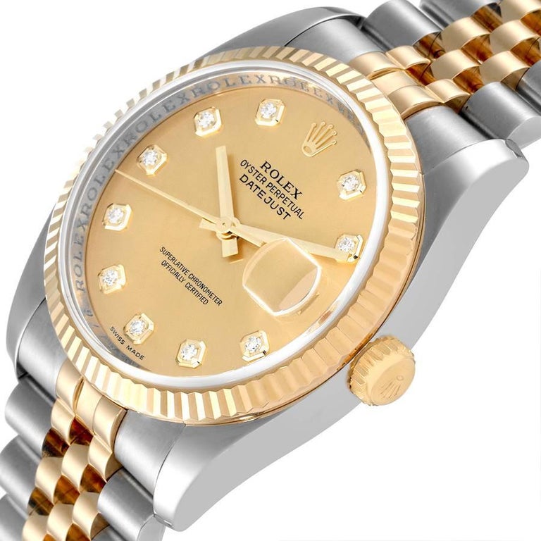 Rolex Datejust 36 Steel Yellow Gold Diamond Mens Watch 116233 For Sale ...