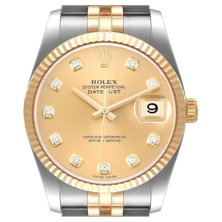 Rolex Datejust 36 Steel Yellow Gold Diamond Men's Watch 116233 Box For ...