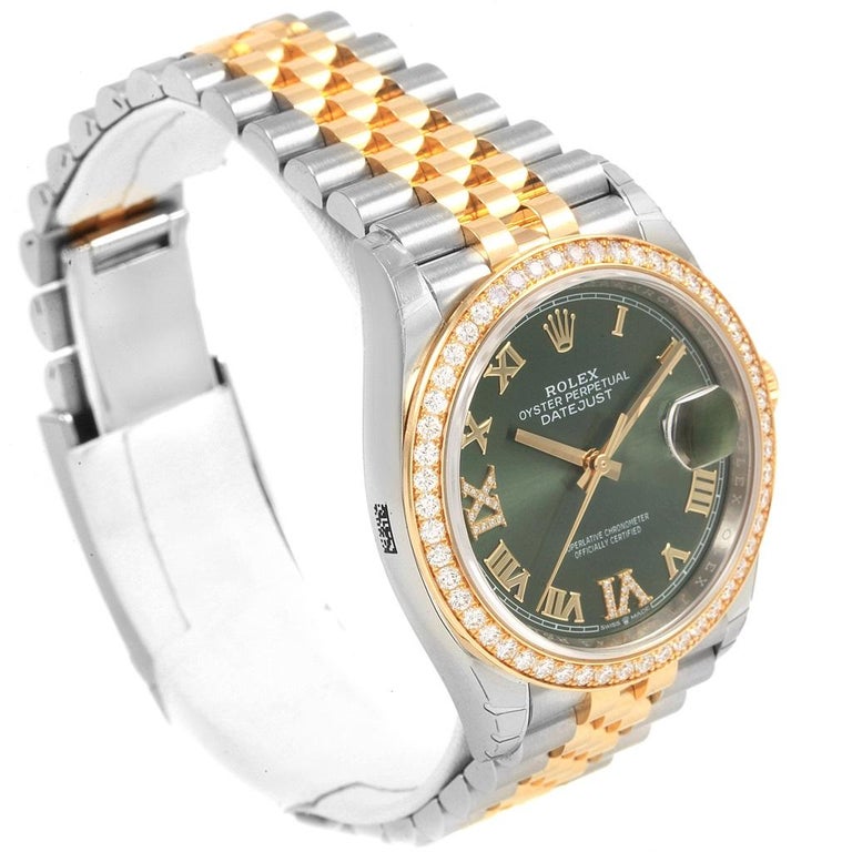 Rolex Datejust 36 Steel Yellow Gold Green Diamond Watch 126283 Unworn ...