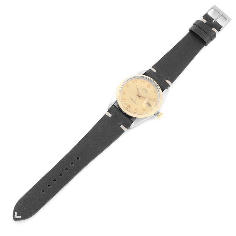 Rolex Datejust 36 Steel Yellow Gold Leather Strap Vintage Mens Watch ...