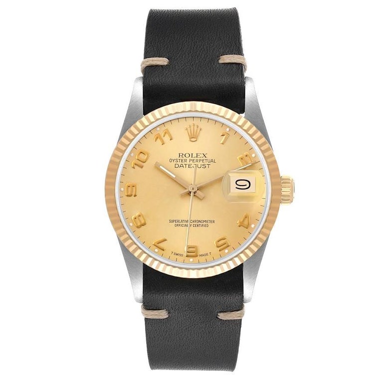 Rolex Datejust 36 Steel Yellow Gold Leather Strap Vintage Mens Watch ...